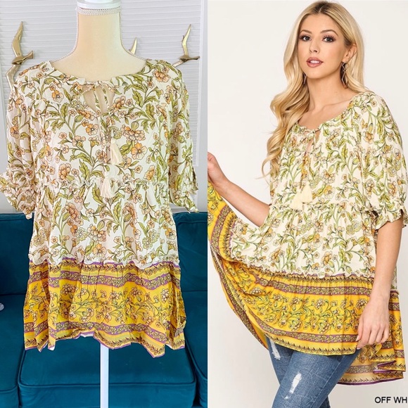Gigio | Tops | Gigio Somerset Floral Print Peasant Tunic Top 7s Hippie ...